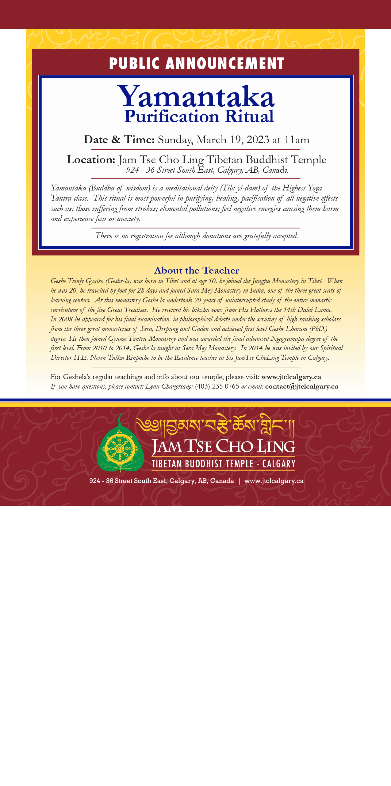 Yamantaka Purification Ritual March 19 – Jam Tse Cho Ling Tibetan ...