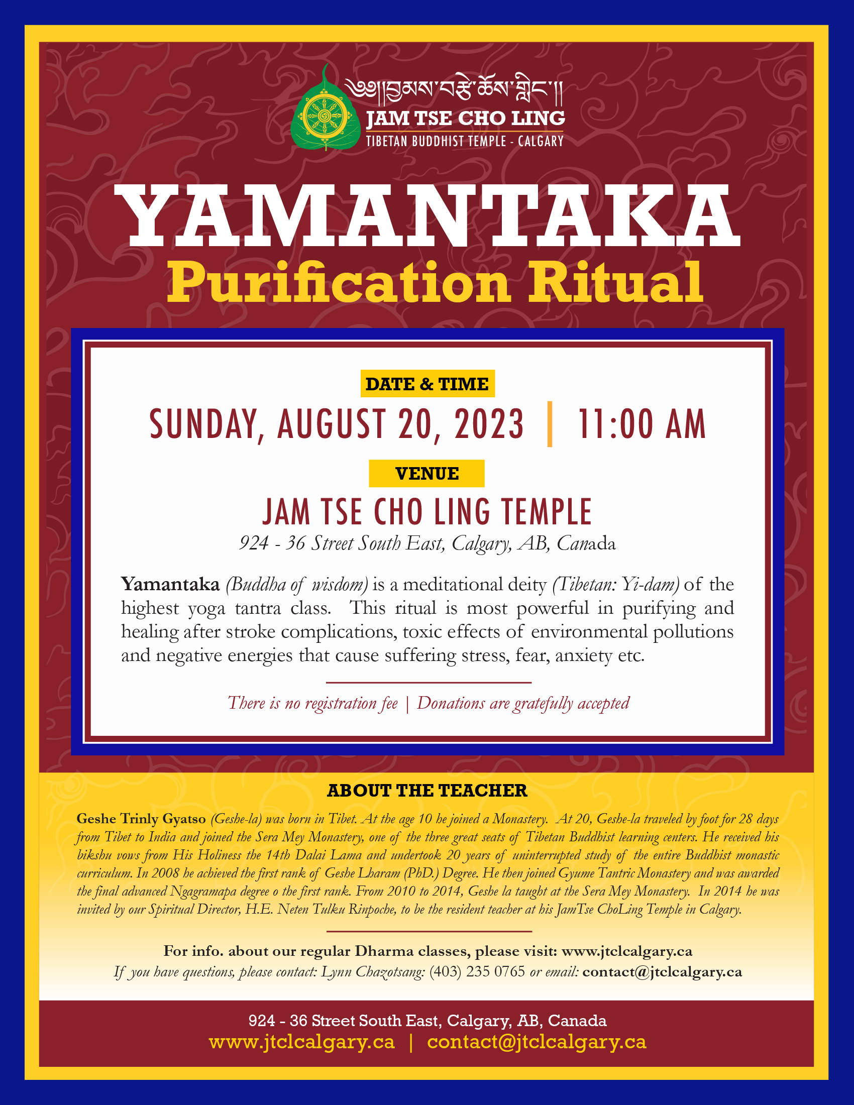 Special Event and Break Schedule – Jam Tse Cho Ling Tibetan Buddhist ...