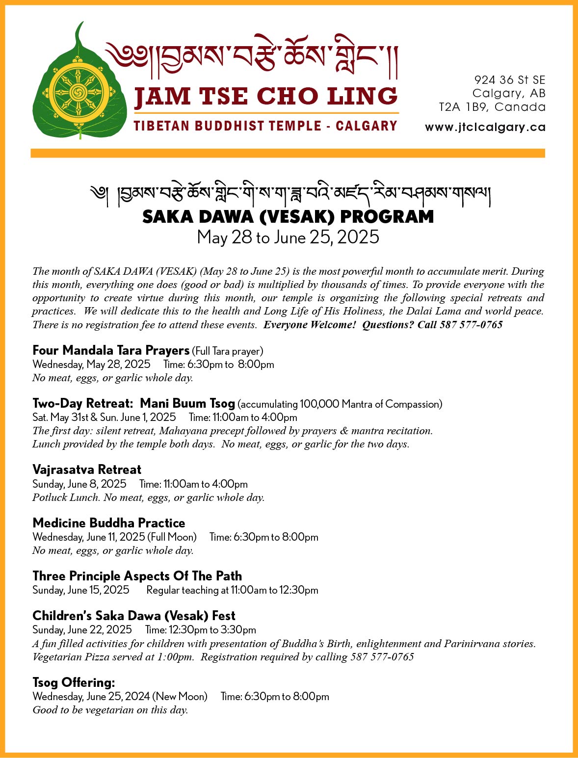 Saka Dawa Special Events – Jam Tse Cho Ling Tibetan Buddhist Temple ...